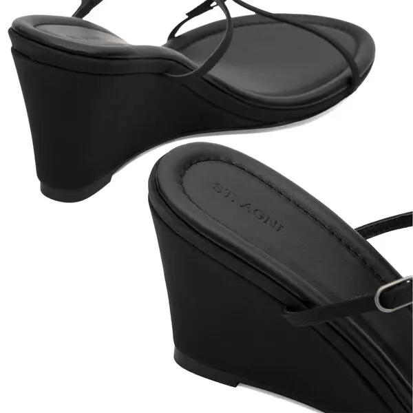 ST. AGNI Petit Belt Detail Wedge Sandals - Black