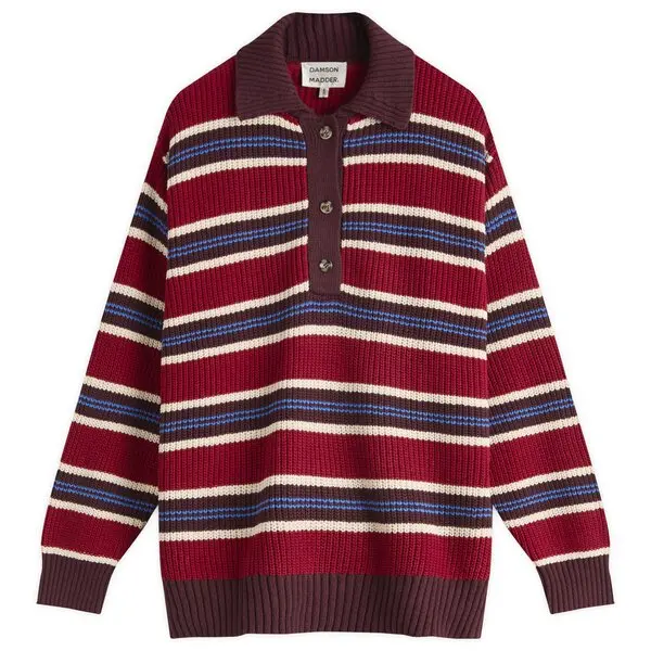 DAMSON MADDER Ilona Striped Rugby Jumper - Burgundy