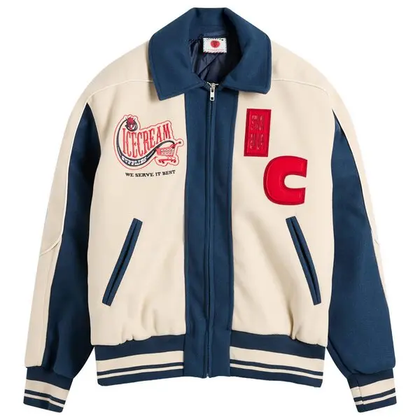 ICECREAM Checkout Varsity Jacket - Ecru/blue