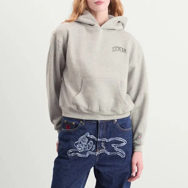 ICECREAM College Cropped Popover Hoodie - Grey