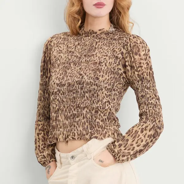 Rixo Gardenia Mila Leopard Print Top - Brown
