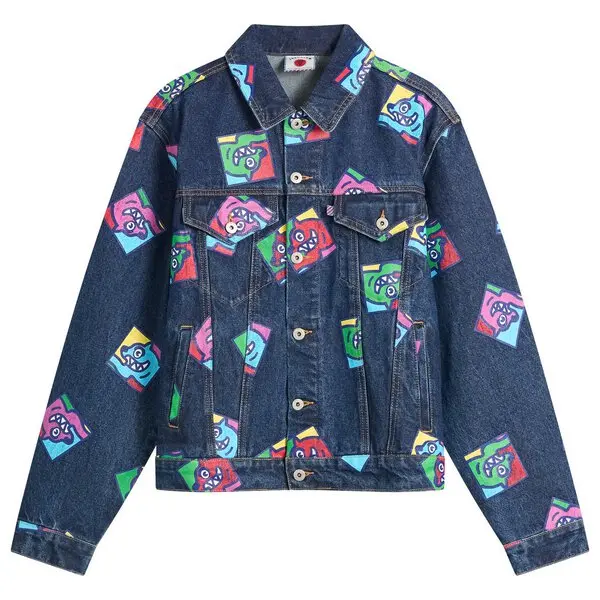 ICECREAM Running Dog Tile Denim Trucker Jacket - Indigo