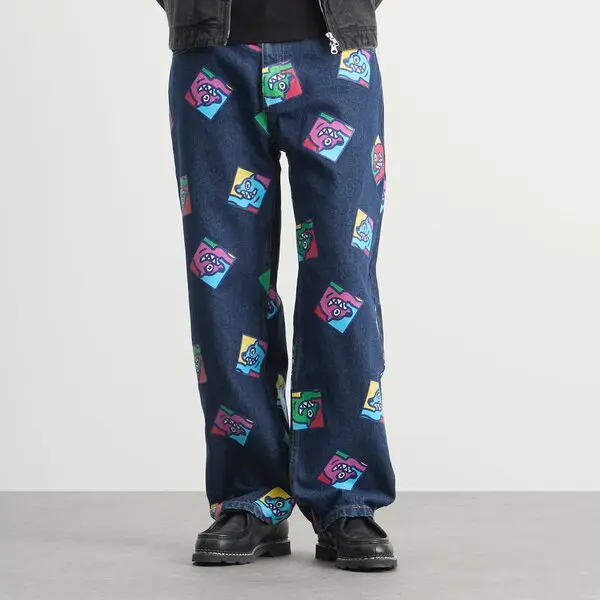 ICECREAM Running Dog Tile Loose Straight Jeans