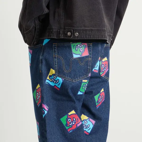 ICECREAM Running Dog Tile Loose Straight Jeans