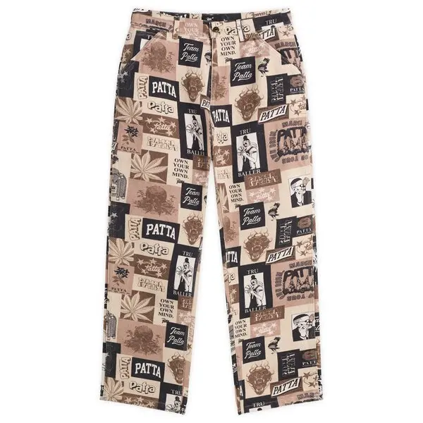 PATTA Collage Canvas Straight Leg Pants - Beige