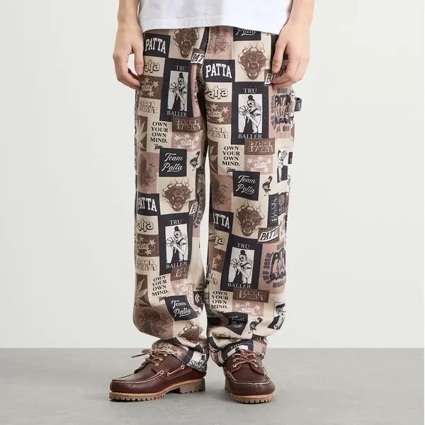 PATTA Collage Canvas Straight Leg Pants - Beige