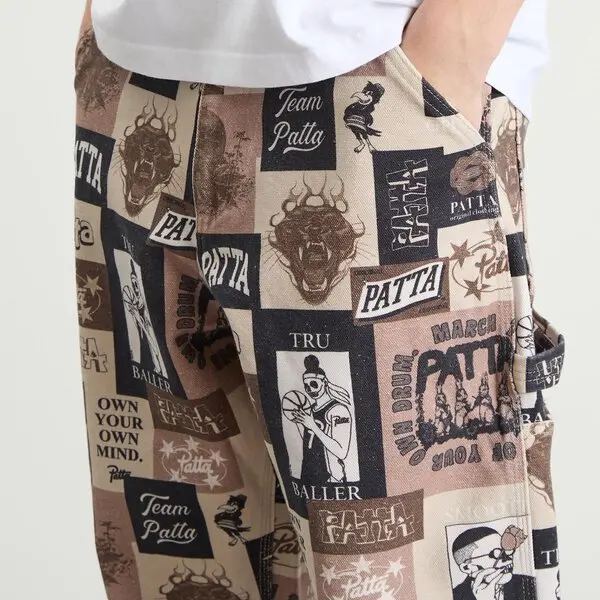 PATTA Collage Canvas Straight Leg Pants - Beige