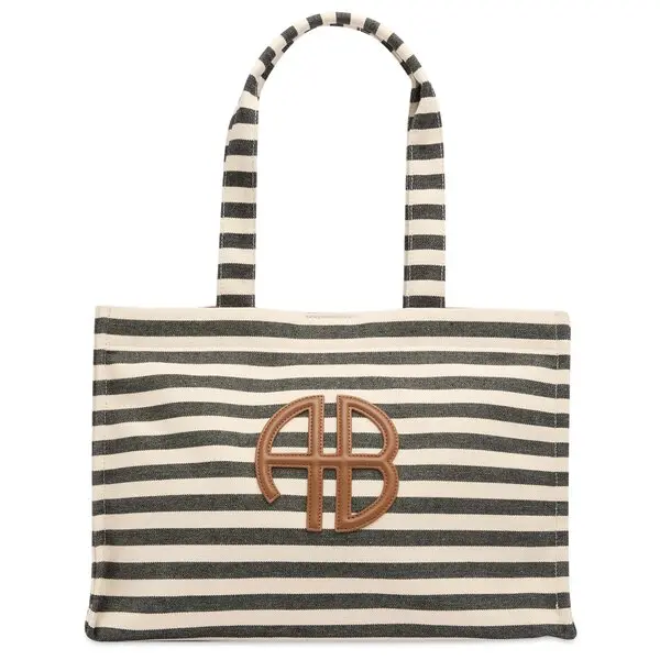 ANINE BING Lara Stripe Tote - Black/natural Stripe