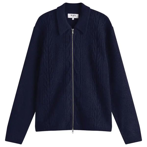 WAX LONDON Friar Zip Knit Jacket - Navy