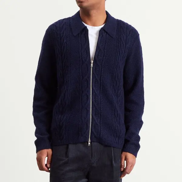 WAX LONDON Friar Zip Knit Jacket - Navy