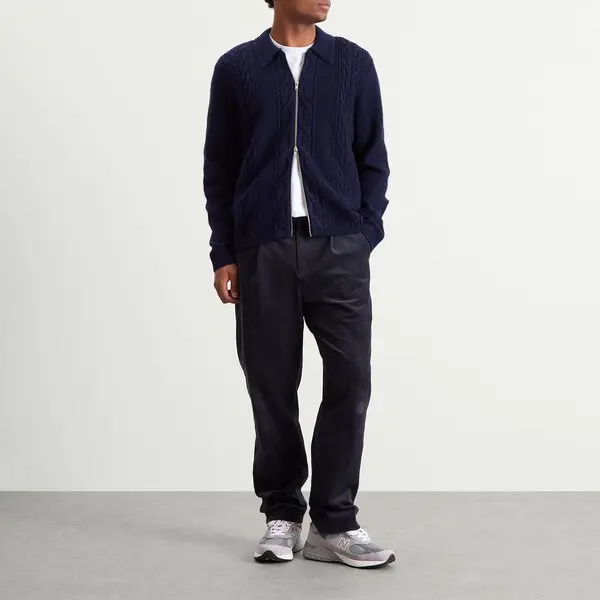 WAX LONDON Friar Zip Knit Jacket - Navy