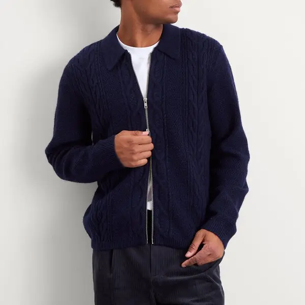 WAX LONDON Friar Zip Knit Jacket - Navy