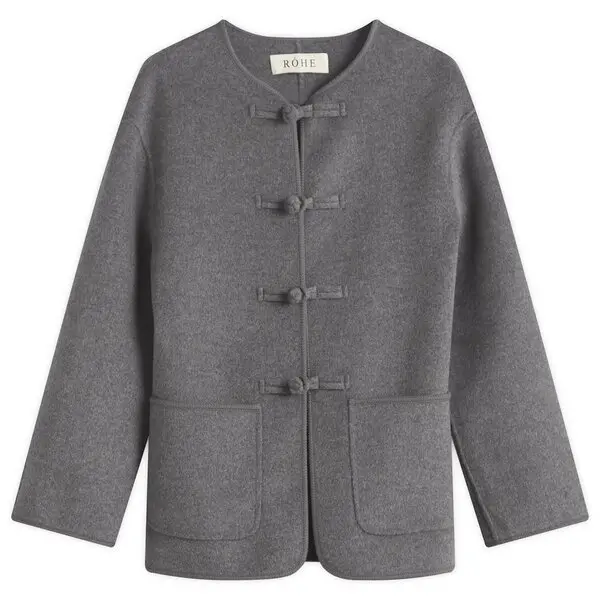 RÓHE Mandarin Closure Double-faced Jacket - Mid Grey Melange