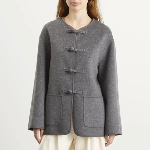 RÓHE Mandarin Closure Double-faced Jacket - Mid Grey Melange