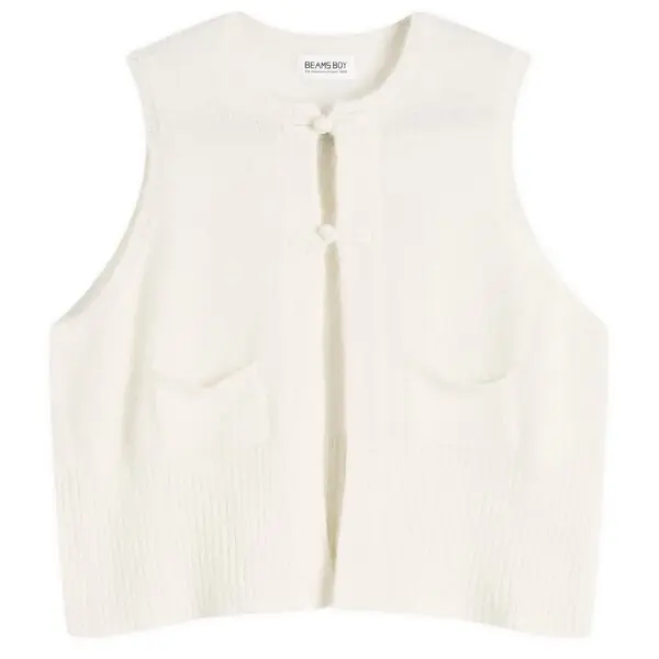 BEAMS China Button Knit Vest - Off White