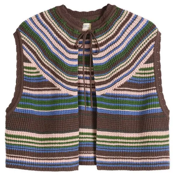 BEAMS Multi Stripe Knit Vest - Brown