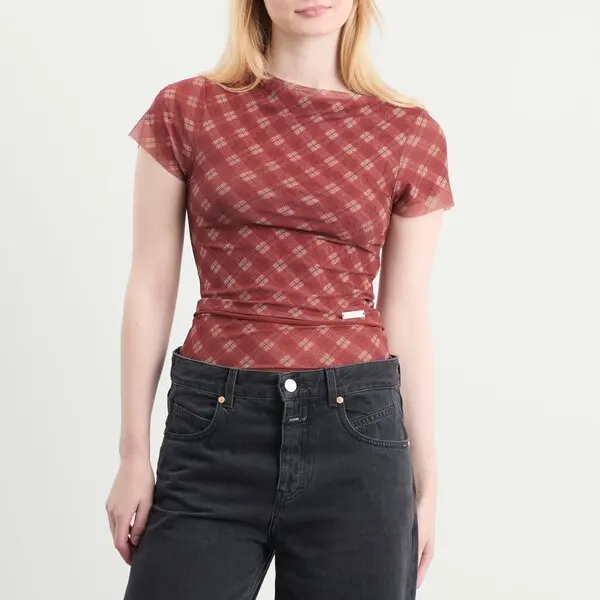 HOUSE OF SUNNY Retro Check Mesh Top