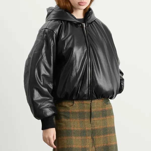 Acne Studios Offy Grainy Faux Leather Hooded Coat