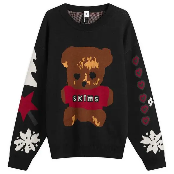 SKIMS X Cactus Plant Flea Market Crewneck Pullover - Onyx Teddy Bear Snow Print
