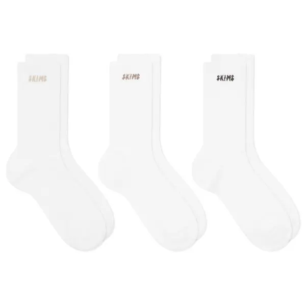 SKIMS Logo Ribbed Crew Sock 3 Pack - Snow