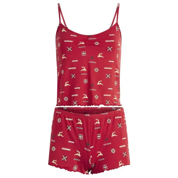 SKIMS Sleep Cami Set In Bambi Print - Cranberry Vintage Deer Print