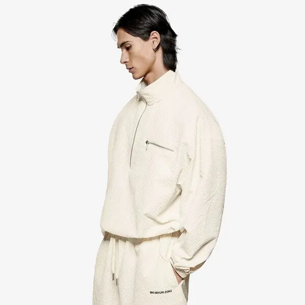 MKI MIYUKI ZOKU Seersucker Quarter Zip - Bone