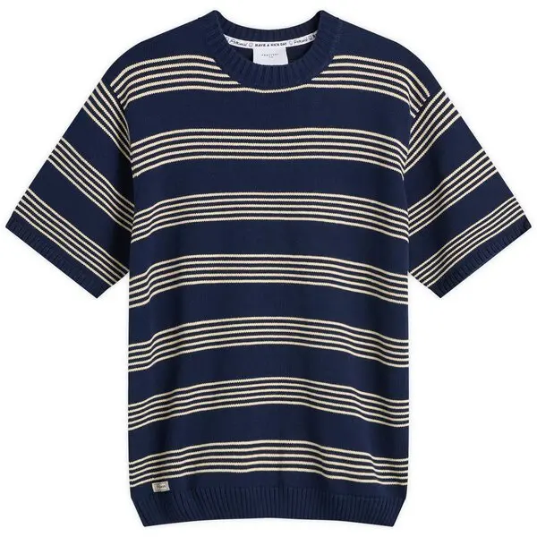 PERCIVAL Fiction Striped Knitted T-shirt - Navy