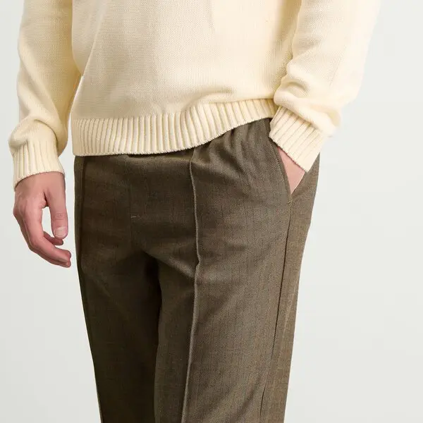 PERCIVAL Grounds Herringbone Wool Relaxed Trousers