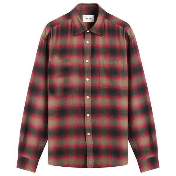 Nn07 Deon Check Flannel Shirt - Red Check