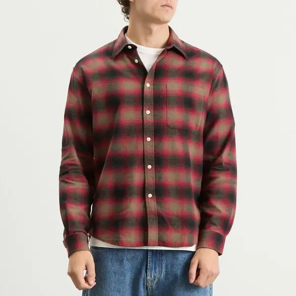 Nn07 Deon Check Flannel Shirt - Red Check
