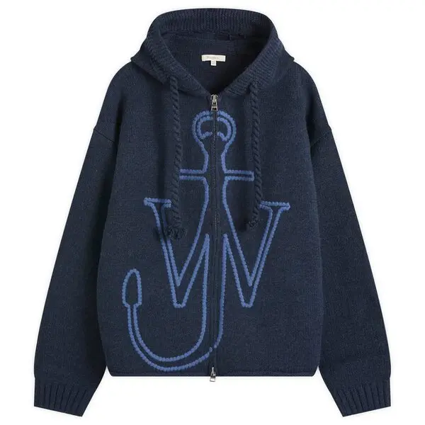 JW Anderson Anchor Embroidery Zipped Hoodie - Steel Blue