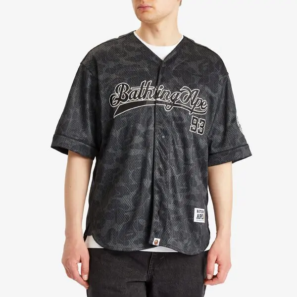 A BATHING APE Camo Stripe Baseball Shirt