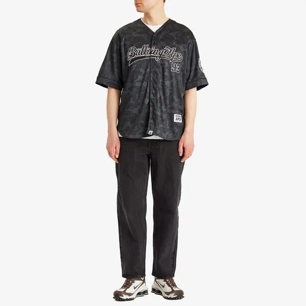 A BATHING APE Camo Stripe Baseball Shirt