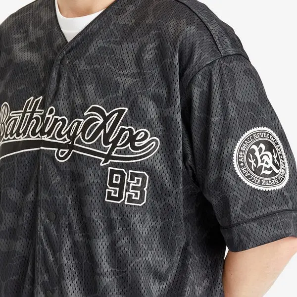 A BATHING APE Camo Stripe Baseball Shirt