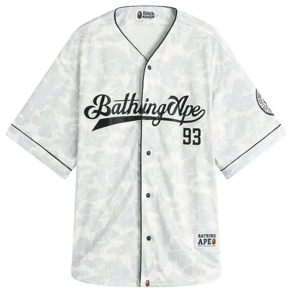 A BATHING APE Camo Stripe Baseball Shirt - Grey