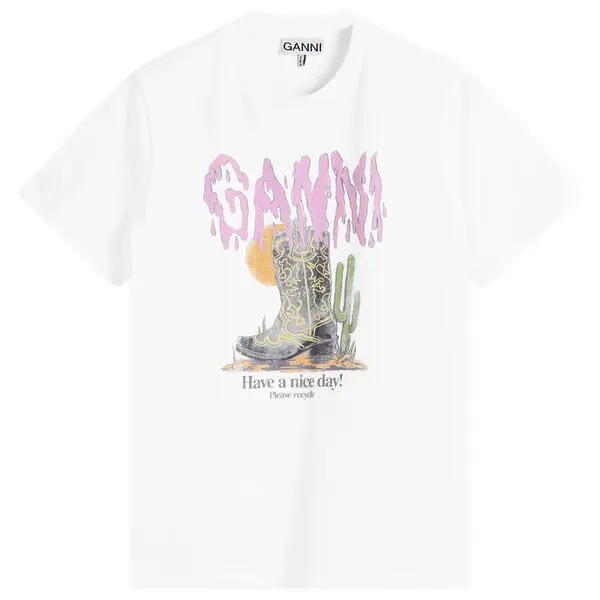 GANNI Basic Boots Print T-shirt - Bright White