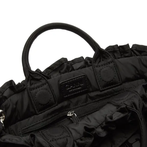 GANNI Mini Shopper Ruffle - Black
