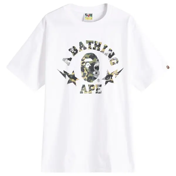 A BATHING APE 1st Camo Crazy Sta College T-shirt - White