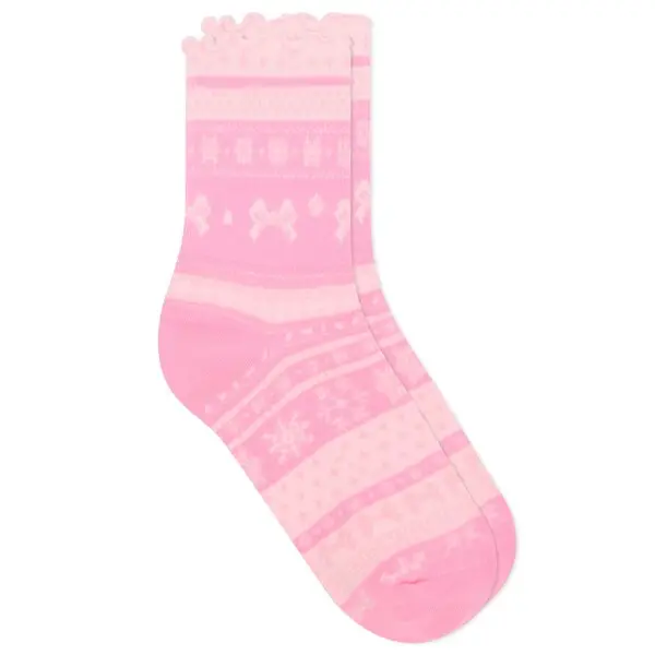 SKIMS Plush Pointelle Crew Socks - Bubblegum Bow Fairisle