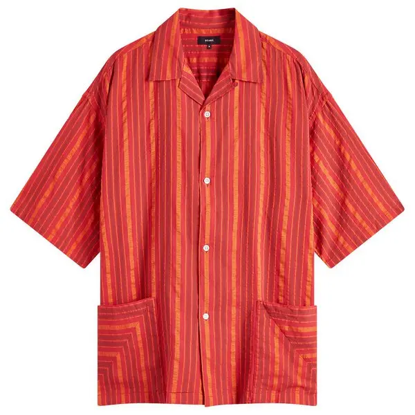BEAMS Stripe Open Collar Shirt
