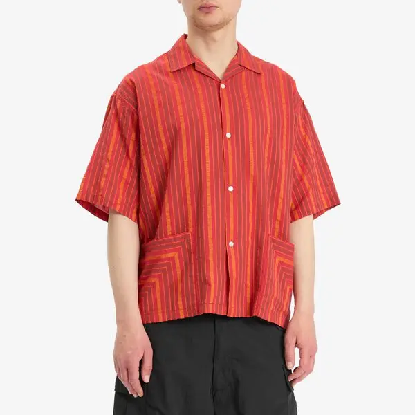 BEAMS Stripe Open Collar Shirt