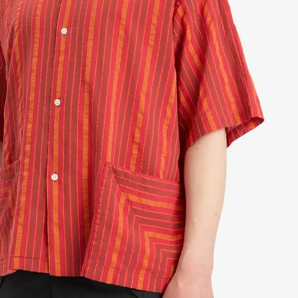 BEAMS Stripe Open Collar Shirt