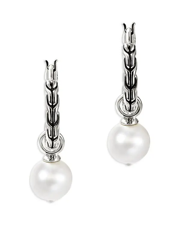 John Hardy Sterling Freshwater Pearl Hoop Earrings - Silver