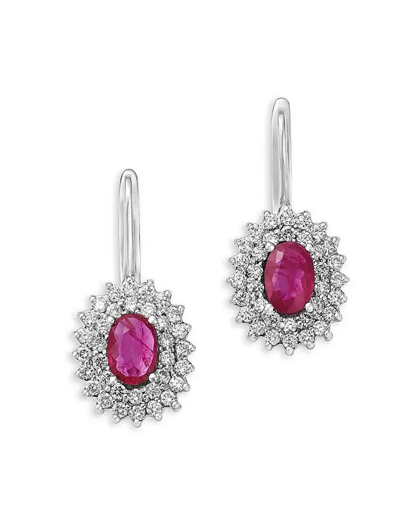 Bloomingdale'S Ruby And Diamond Halo Drop Earrings - Red/white