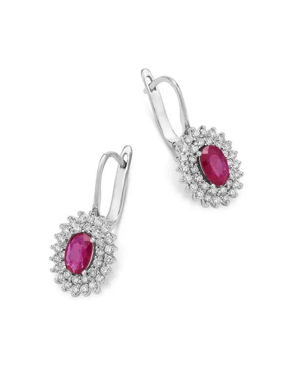Bloomingdale'S Ruby And Diamond Halo Drop Earrings