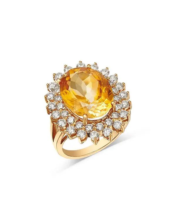 Bloomingdale'S Citrine And Diamond Halo Ring - Gold