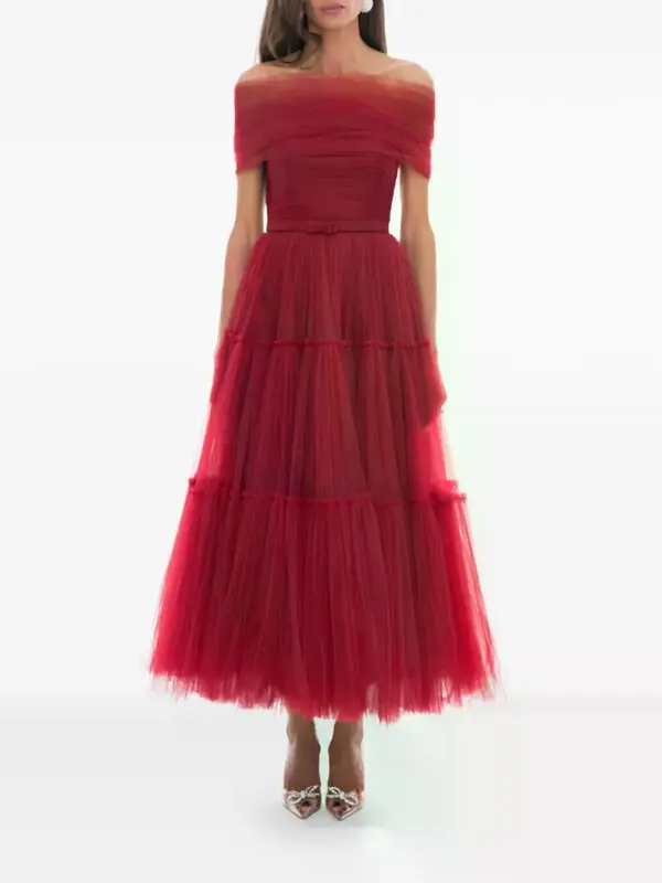 ANA RADU Off-shoulder Tulle Dress - Red