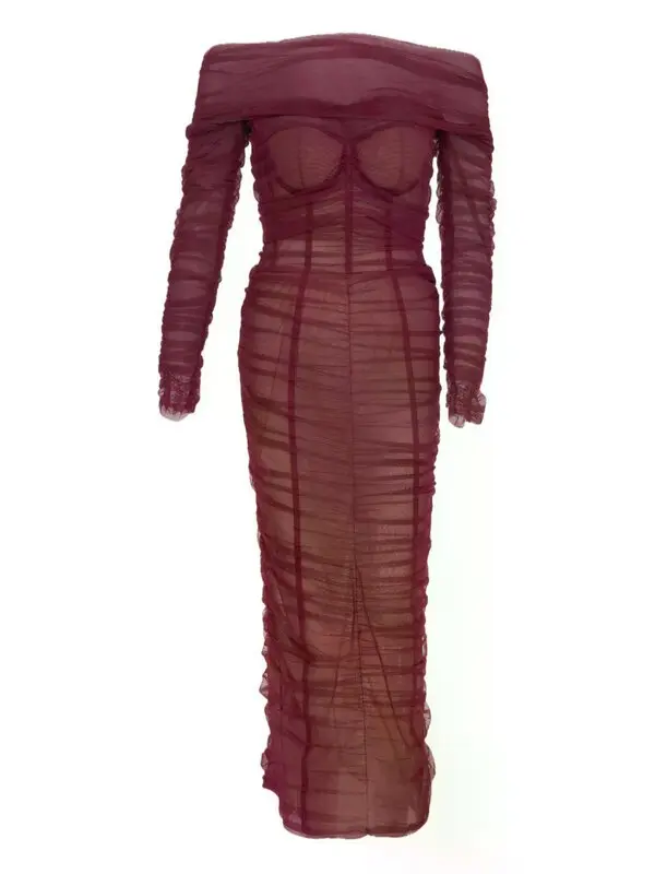 ANA RADU Off-shoulder Ruched Midi Dress - Red