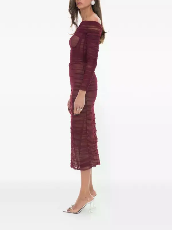 ANA RADU Off-shoulder Ruched Midi Dress - Red