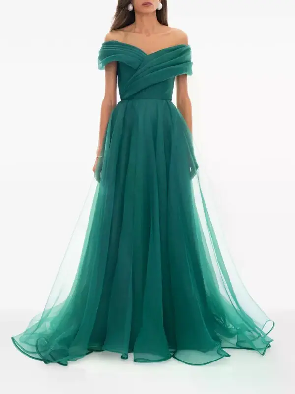 ANA RADU Off-shoulder Draped Gown - Green